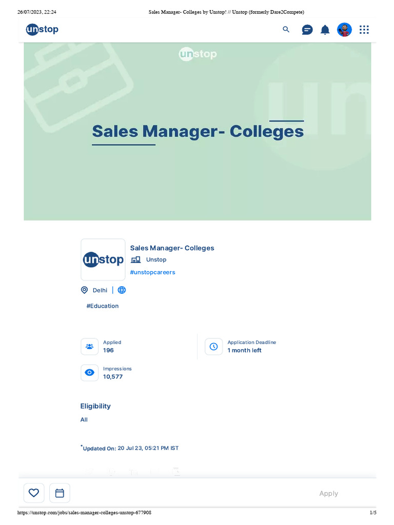 Sales Manager - Colleges by Unstop! - Unstop (Formerly Dare2Compete) | PDF | Recruitment ...