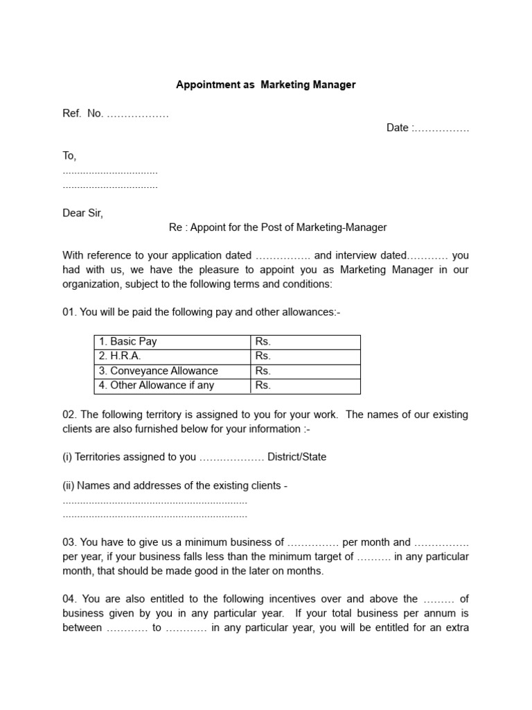 Appointment As Marketing Manager | PDF | Private Law | Justice