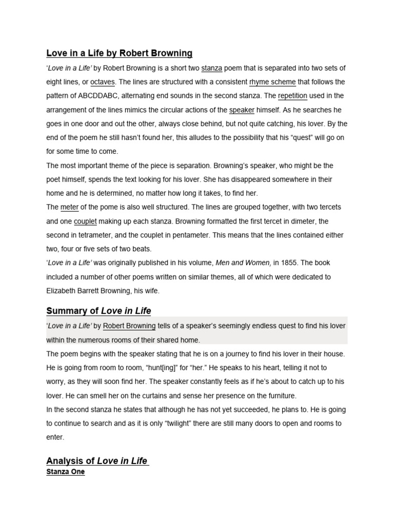 Love in A Life by Robert Browning | Download Free PDF | Poetry | Robert ...
