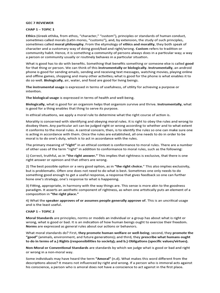 Gec 7 Reviewer | PDF | Virtue | Morality Gec 7 Reviewer | PDF | Virtue | Morality