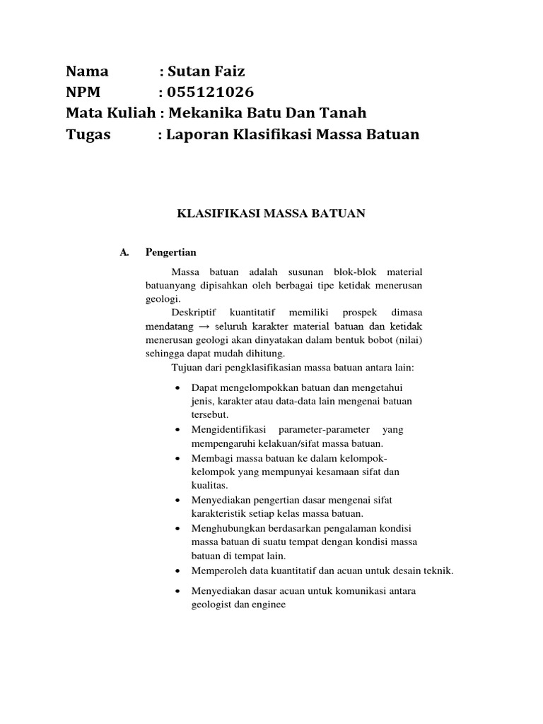 Klasifikasi Massa Batuan dalam Geoteknik | PDF | Ilmu Sosial | Sains ...