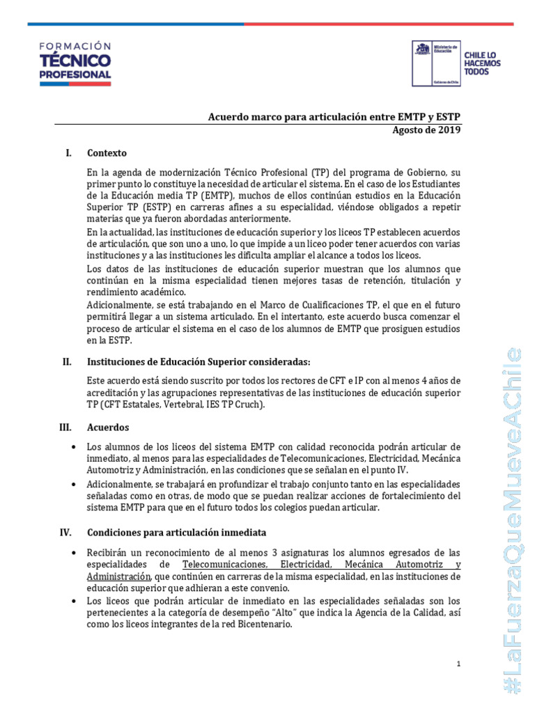 Articulación EMTP-ESTP: Acuerdo 2019 | PDF | Educación más alta