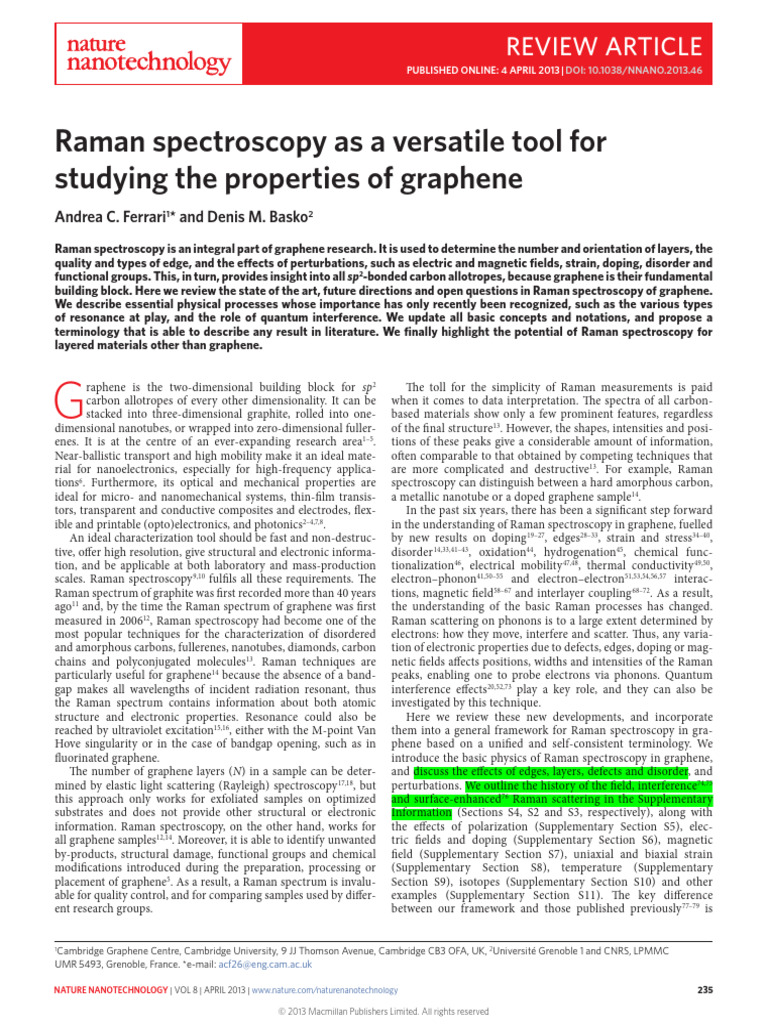 2013 - Raman Spectroscopy As A Versatile Tool | PDF