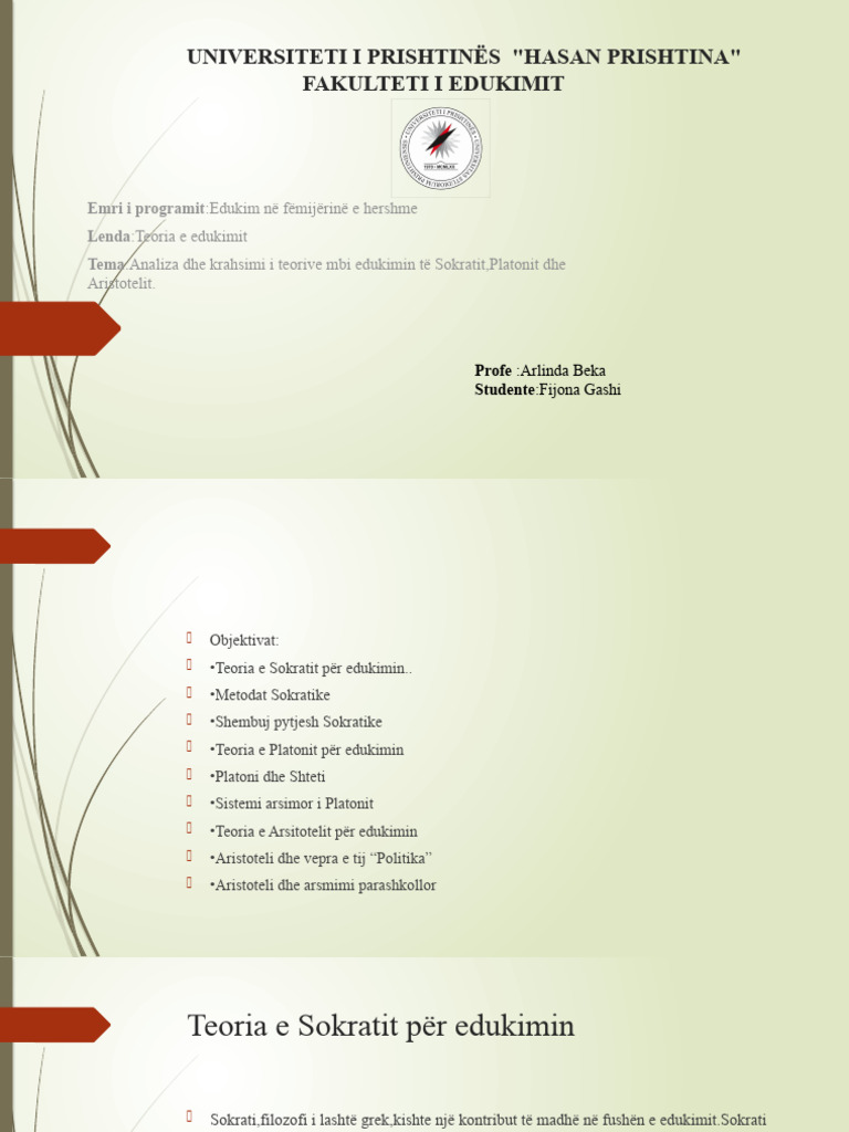 Universiteti I Prishtinës "Hasan Prishtina" Fakulteti I Edukimit | PDF