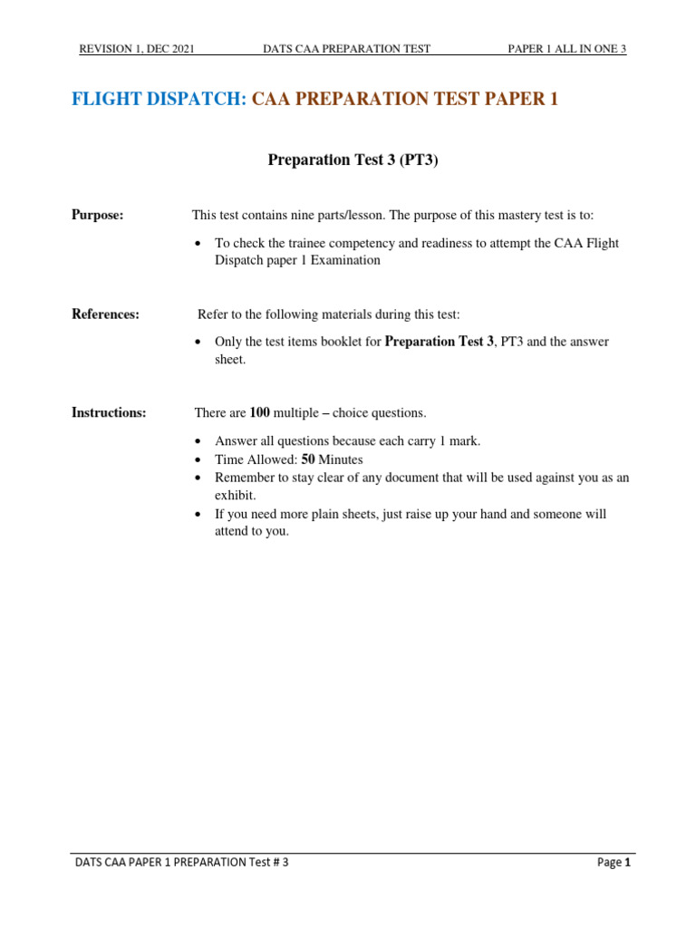 CAA Flight Dispatch Test Preparation | PDF | Troposphere | Instrument ...