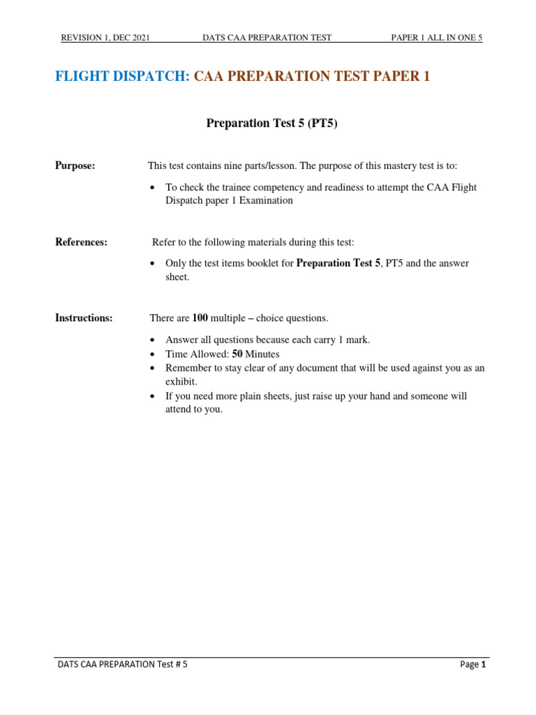 CAA Flight Dispatch Test Paper 1 | PDF | Aerodynamics | Fog