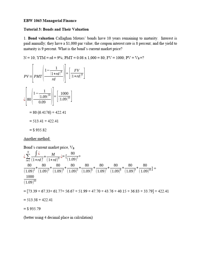 Tutorial 3 Bond and Their Valuation-Answer | PDF | Bonds (Finance) | Interest