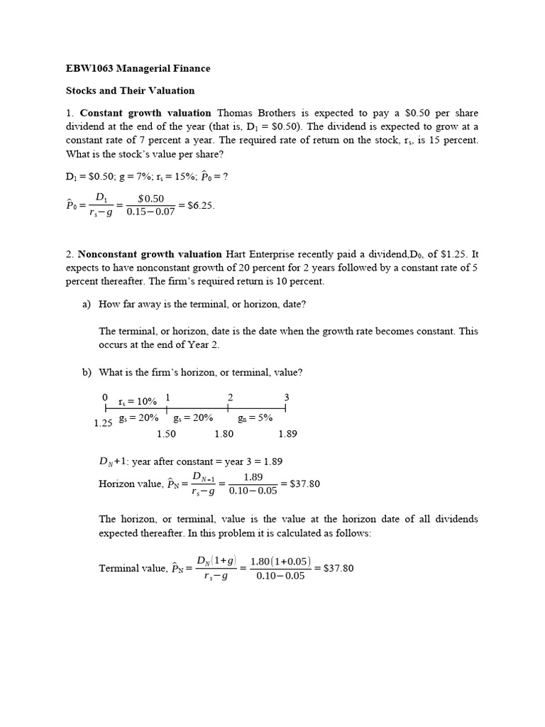 EBW1063 Managerial Finance Tutorial - StockValuation - Answer | PDF | Valuation (Finance) | Dividend