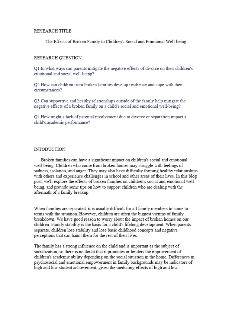 Impact of Broken Families on Children's Well-being | PDF | Family ...
