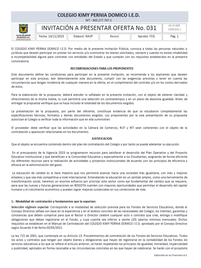 Invitacion Proceso Kpd 031 Suministros Ferreteria 2023 Pdf