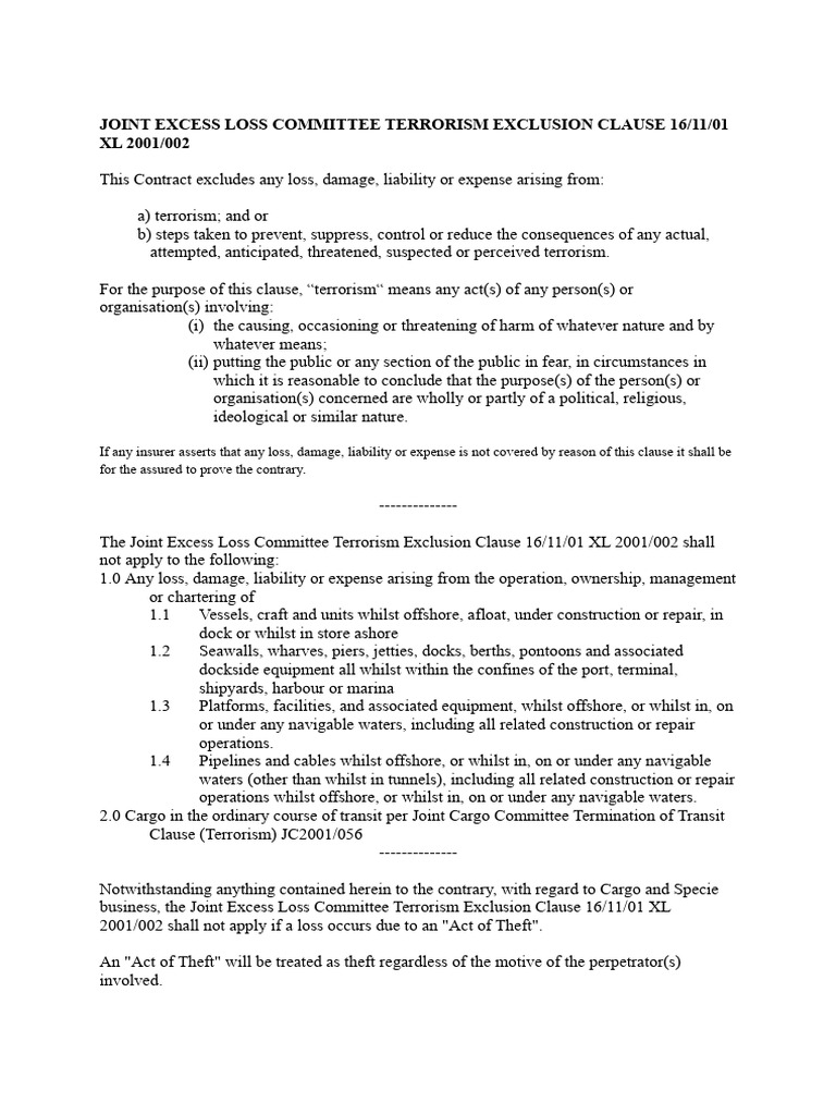 10 - en - Joint Excess Loss Committee Terrorism Exclusion Clause 16-11 ...