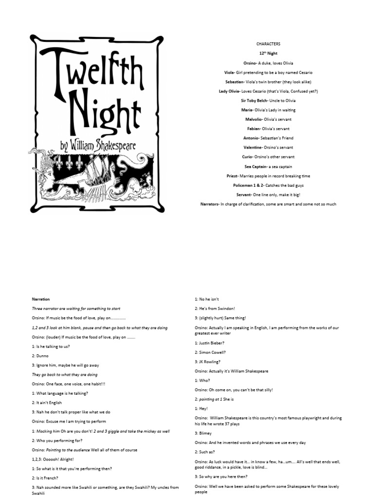12th Night Script Full | PDF | Twelfth Night | Christmas Onstage
