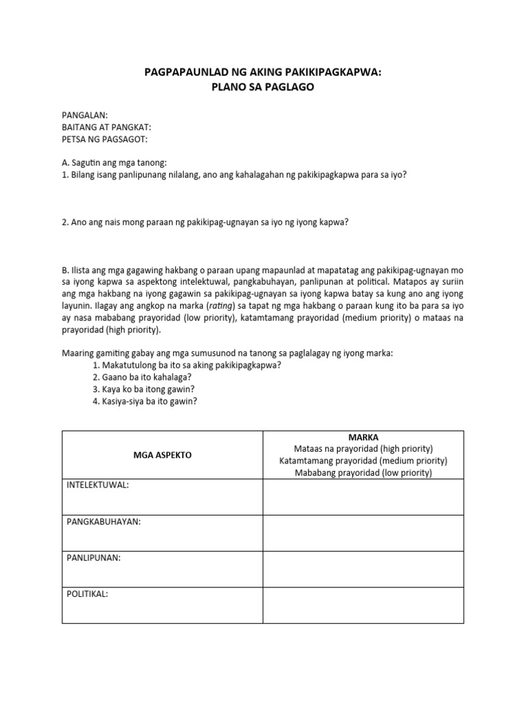 Gawain 9 - PLANO SA PAGLAGO | PDF