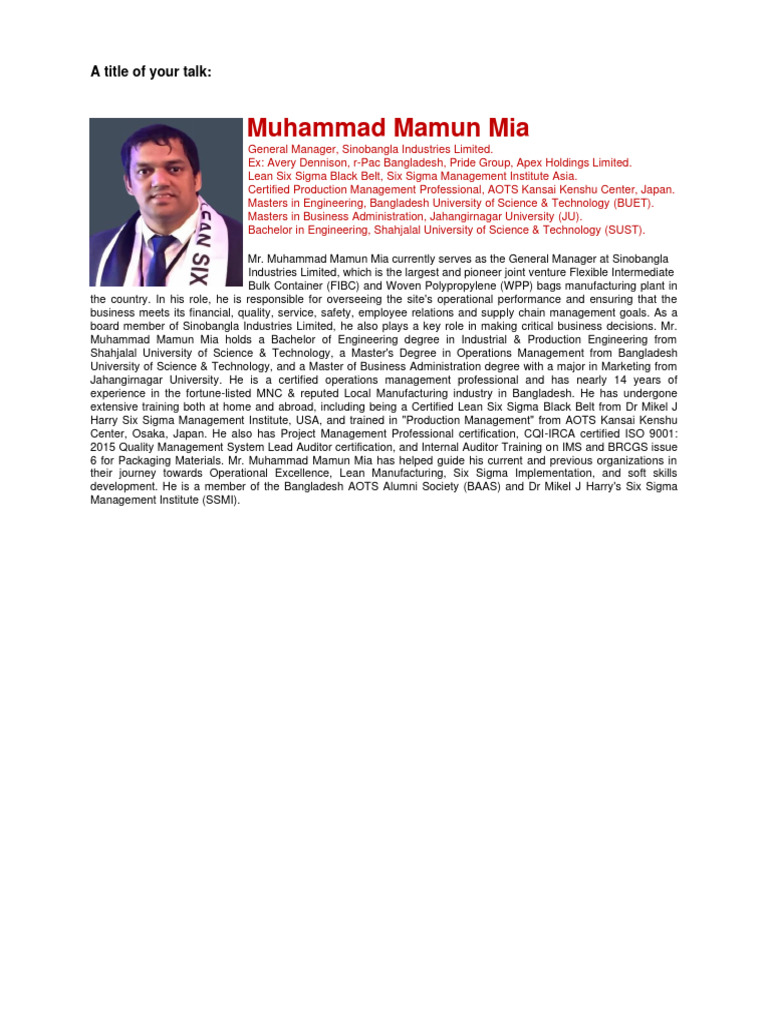 Profile Mamun | PDF | Six Sigma | Economies