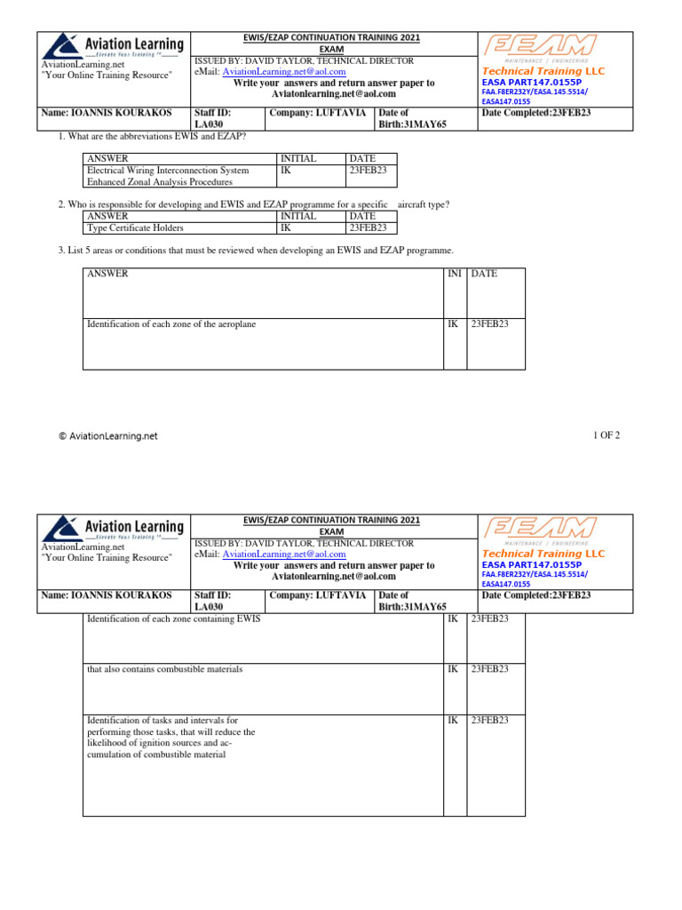 EWIS/EZAP Training Exam for Luftavia | PDF | Technology & Engineering