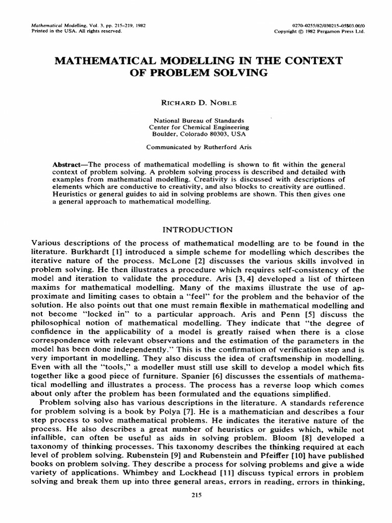 Mathematical Modelling in The Context of Problem Solving | PDF | Creativity | Mathematics