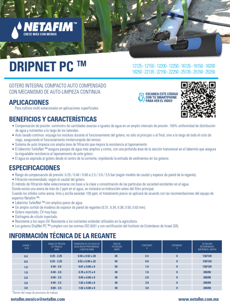 Dripnet PC Ficha Tecnica | PDF | Filtración | Agua