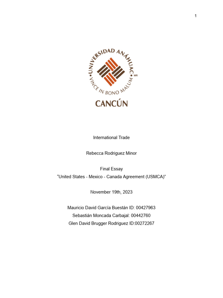 USMCA Final Essay - International Trade | PDF | North American Free ...