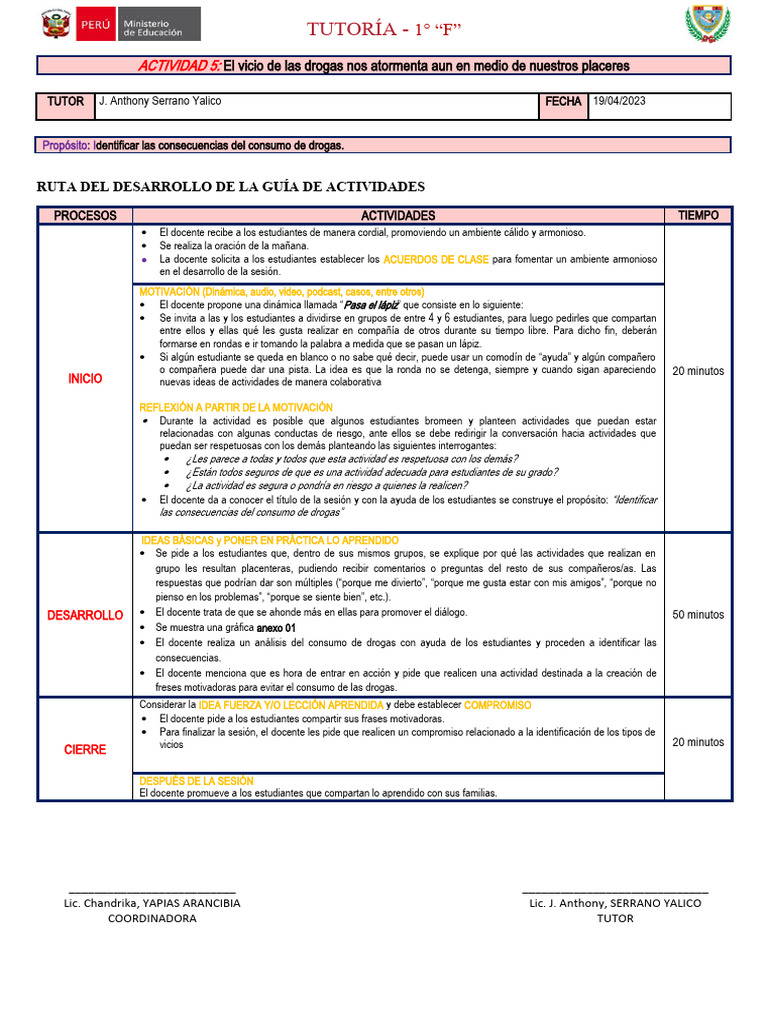 Tutoría Sesión 05 1ro | PDF