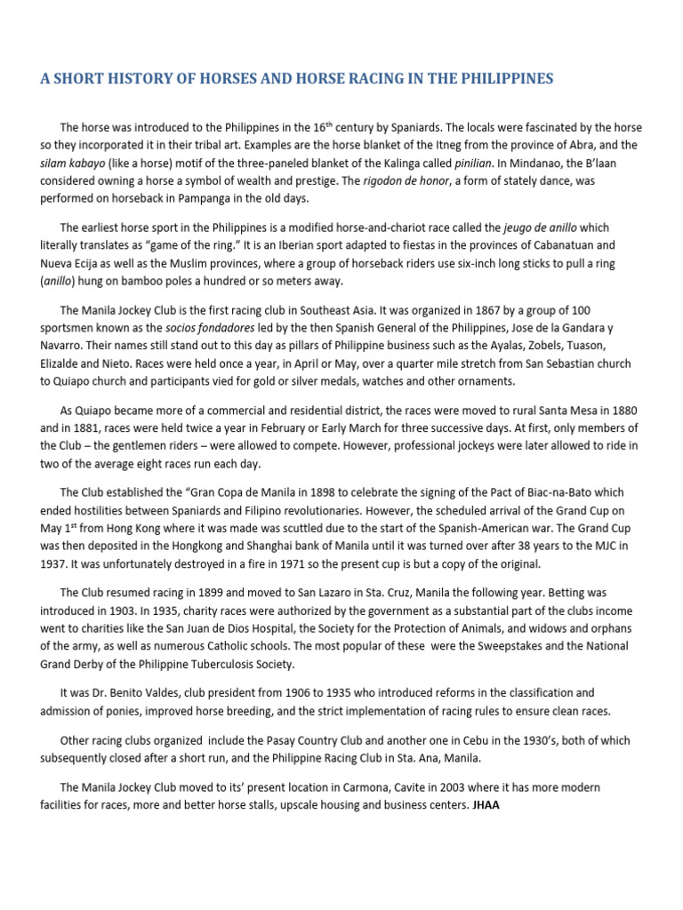 A Short History of Horses and Horse Racing in The Philippines ...