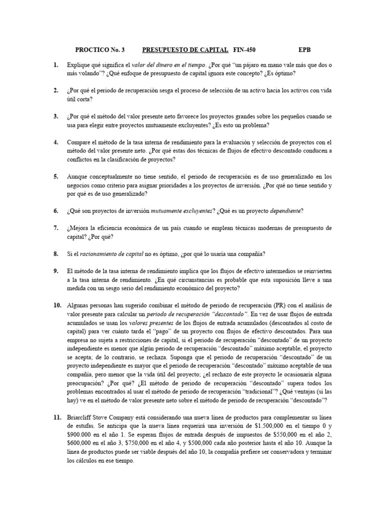 PRACTICO No. 3 PRESUPUESTO DE CAPITAL | PDF | Tasa interna de retorno | Presupuesto