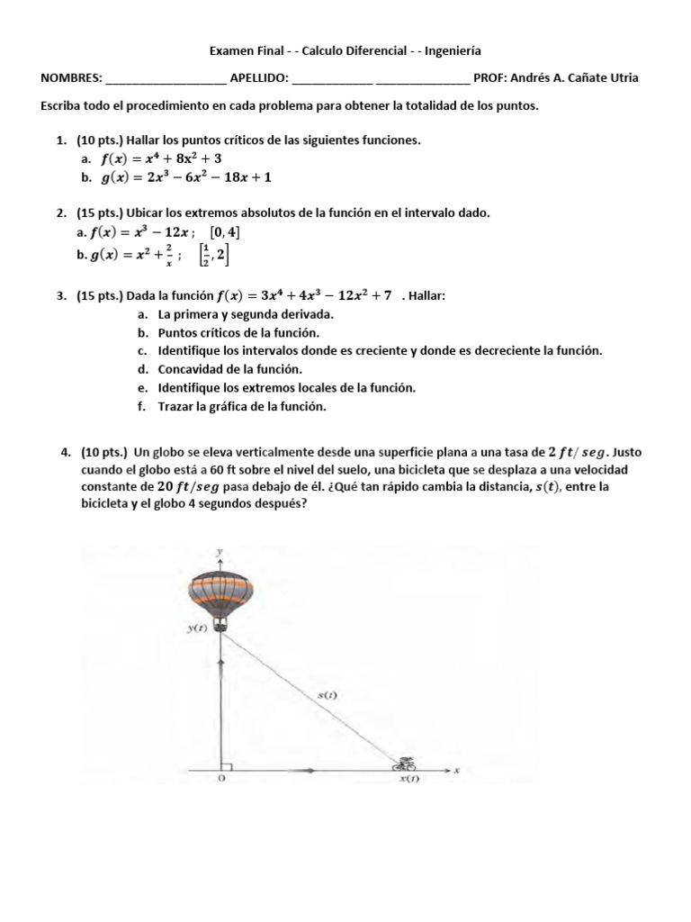 Examen Final (Calculo Diferencial) 2020-2 | PDF Examen Final (Calculo Diferencial) 2020-2 | PDF