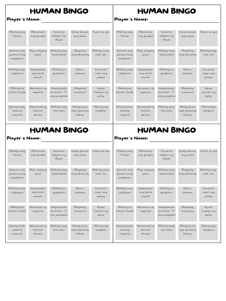 Human Bingo - Grades 3&4 | PDF