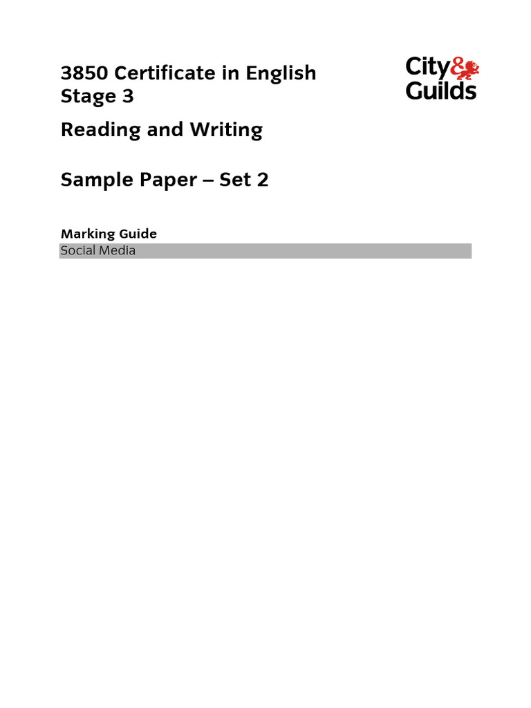 3850 English Stage 3 Marking Guide Reading and Writing Sample 3 | PDF ...