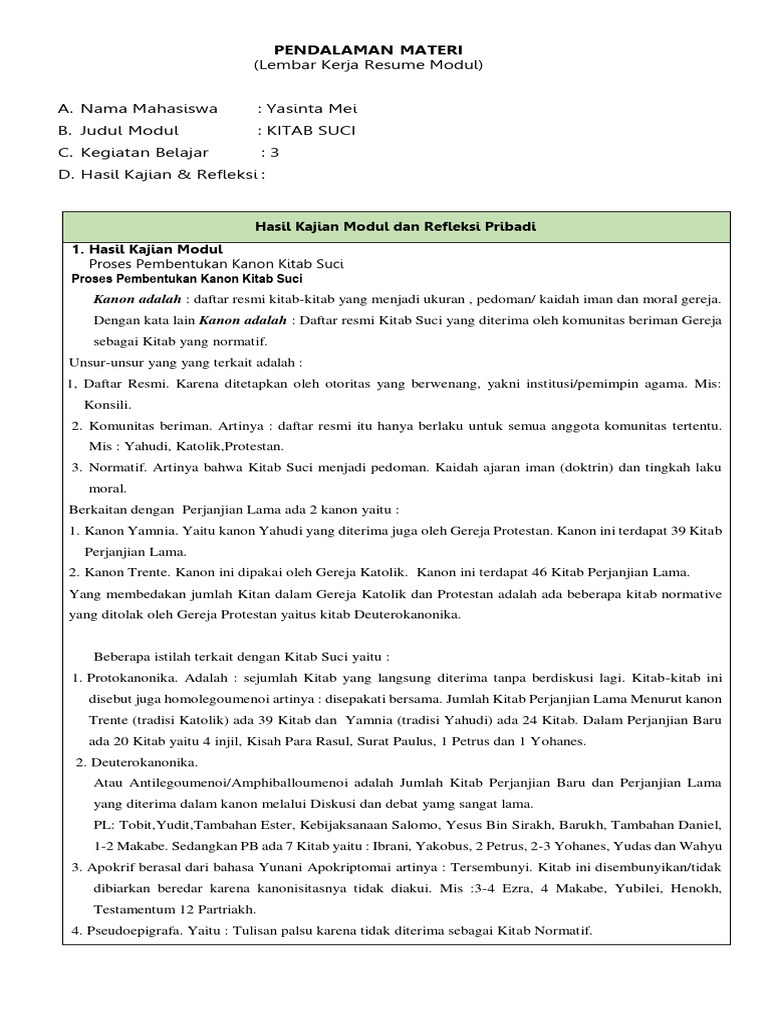 Template Resume Modul Kitab Suci - KB 3 | PDF | Filsafat