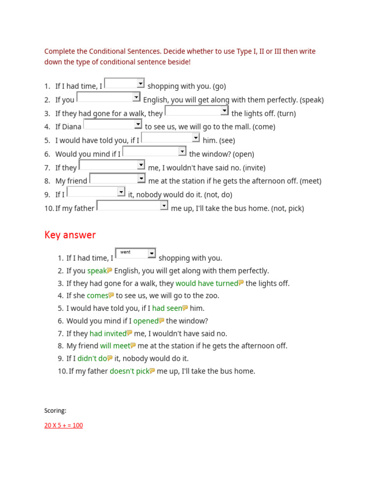 Keyanswer Complete The Conditional Sentences | PDF | Mystery, Thriller ...
