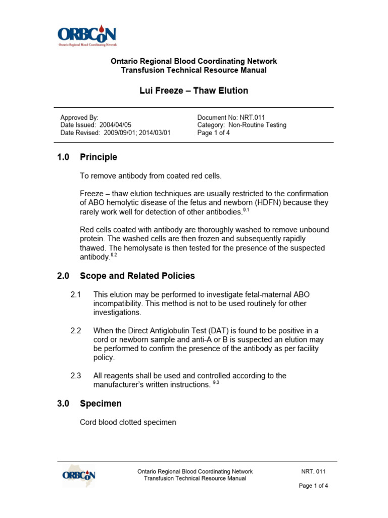 NRT.011 Lui Freeze - Thaw Elution | PDF | Serology | Hematology