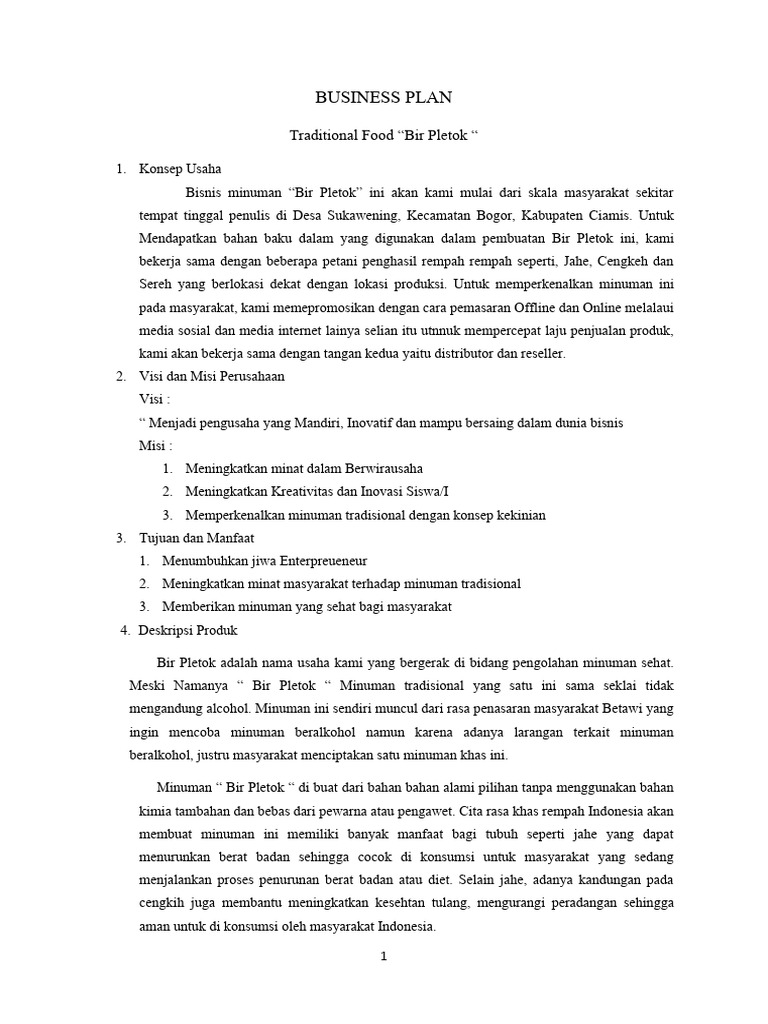 Contoh Business Plan Sederhana | PDF
