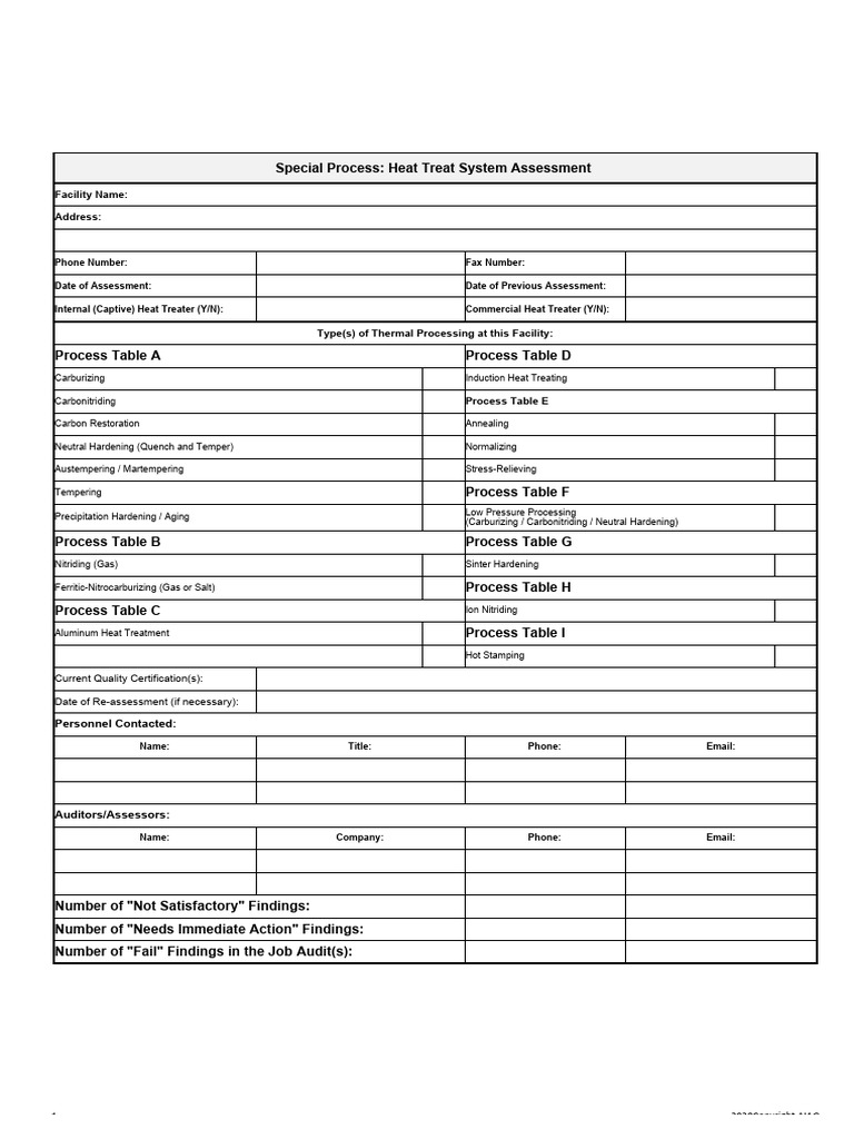 CQI-9 Ver 4 Blank Checklist | PDF | Heat Treating | Specification ...