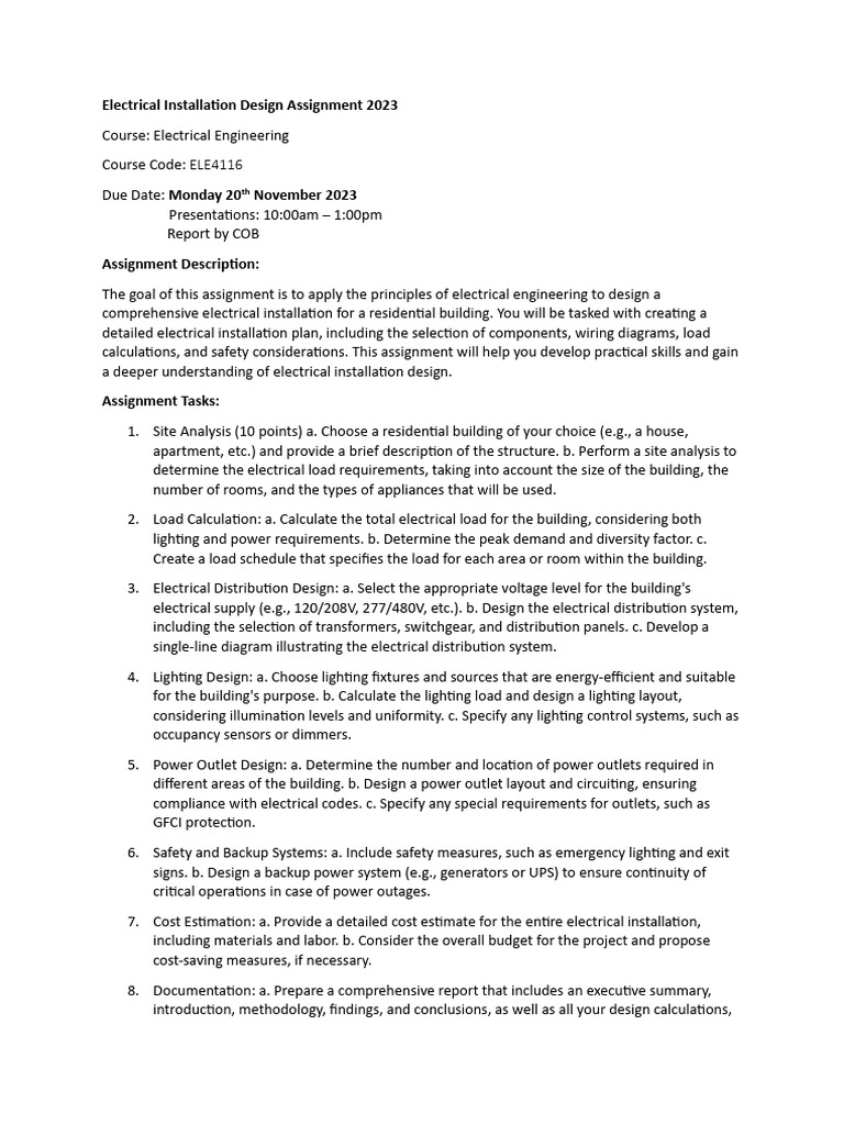 Electrical Installation Assignment 2023 | PDF | Electrical Wiring ...