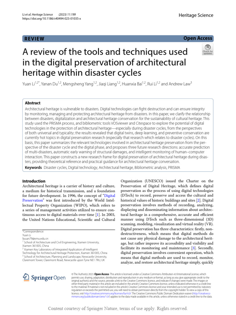 REVIEW Open Access A Review of The Tools and Techn | PDF | Cultural Heritage | Building ...