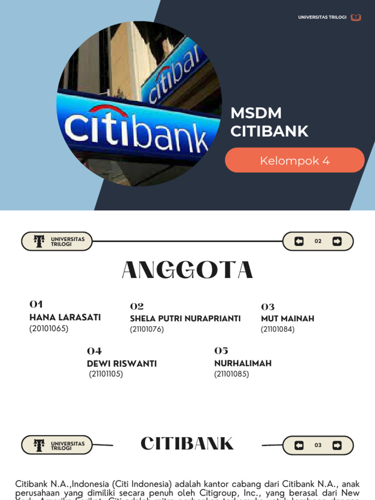 PPT Kelompok 4_MSDM CITIBANK_Manajemen Perbankan (1) | PDF