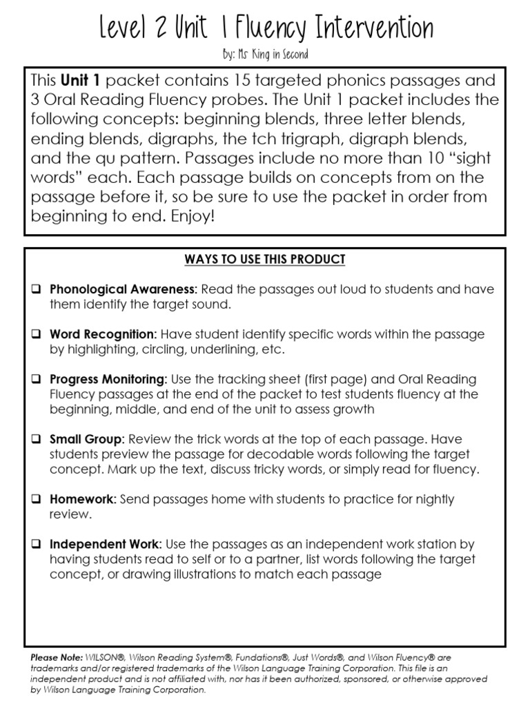 By: Ms King in Second: Please Note: WILSON®, Wilson Reading System ...