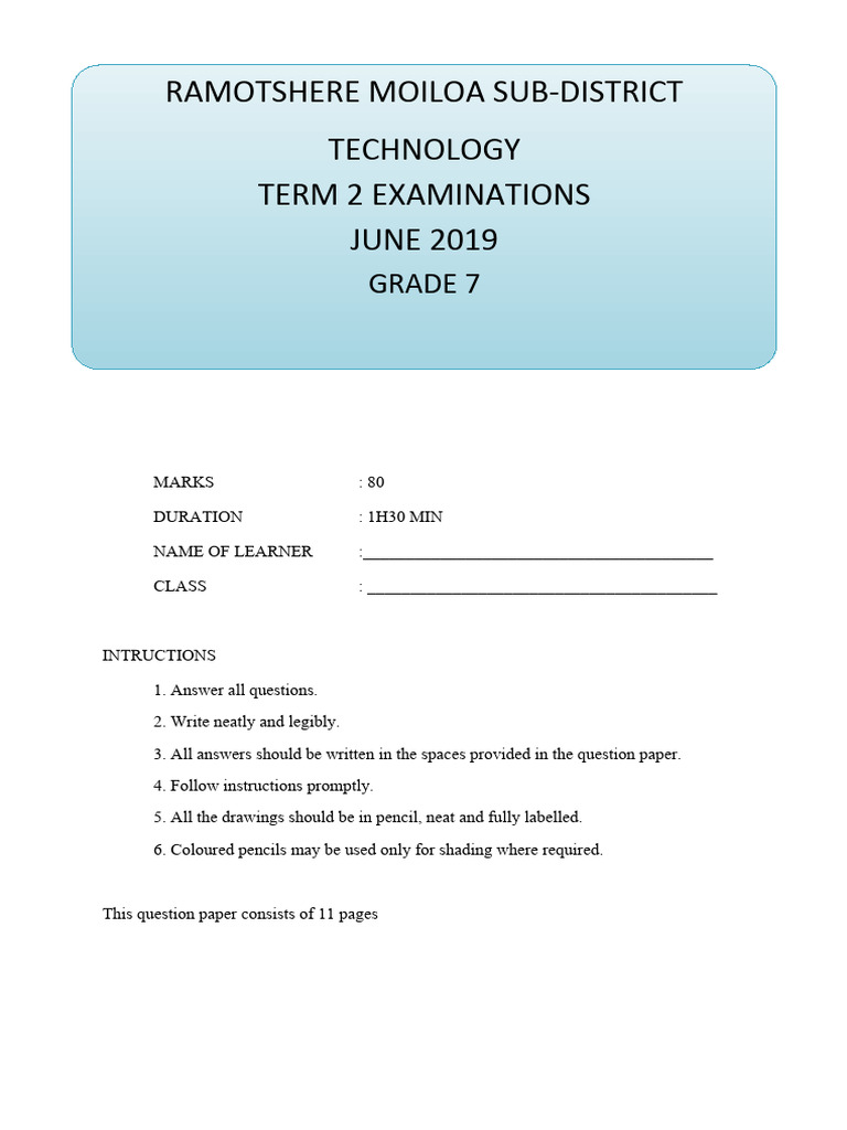 Grade 7 Tech Term 2 Test 2019 1 | PDF | Lever Grade 7 Tech Term 2 Test 2019 1 | PDF | Lever