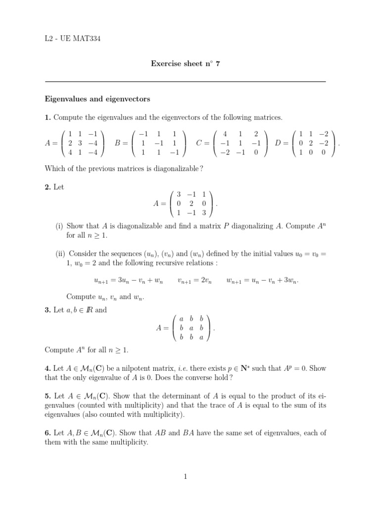 Mat334 TD7 | PDF | Eigenvalues And Eigenvectors | Algebra