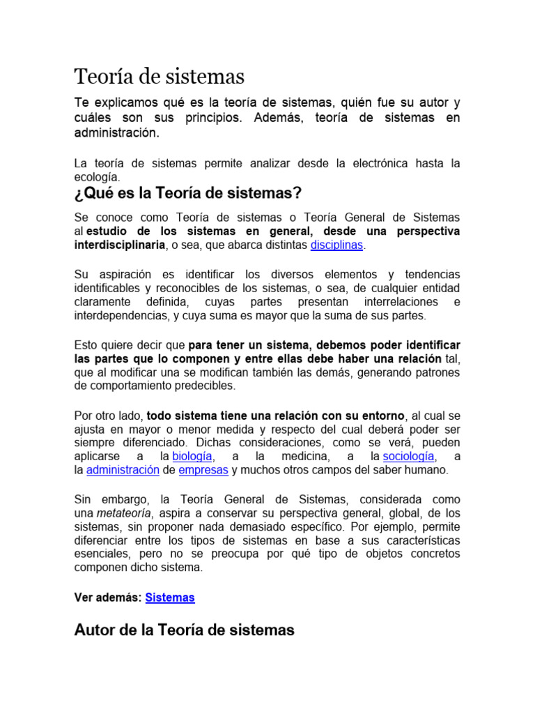 Teoría de sistemas | PDF | Teoría de sistemas | Sistema