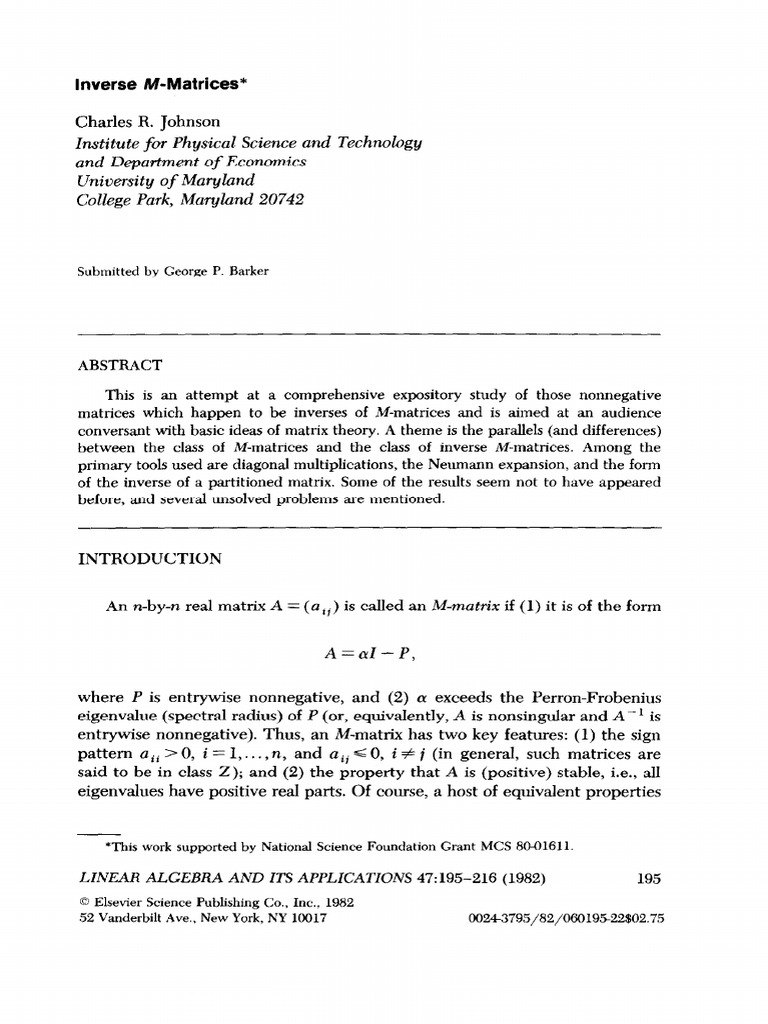 Inverse M Matrices | Download Free PDF | Matrix (Mathematics) | Numerical Analysis