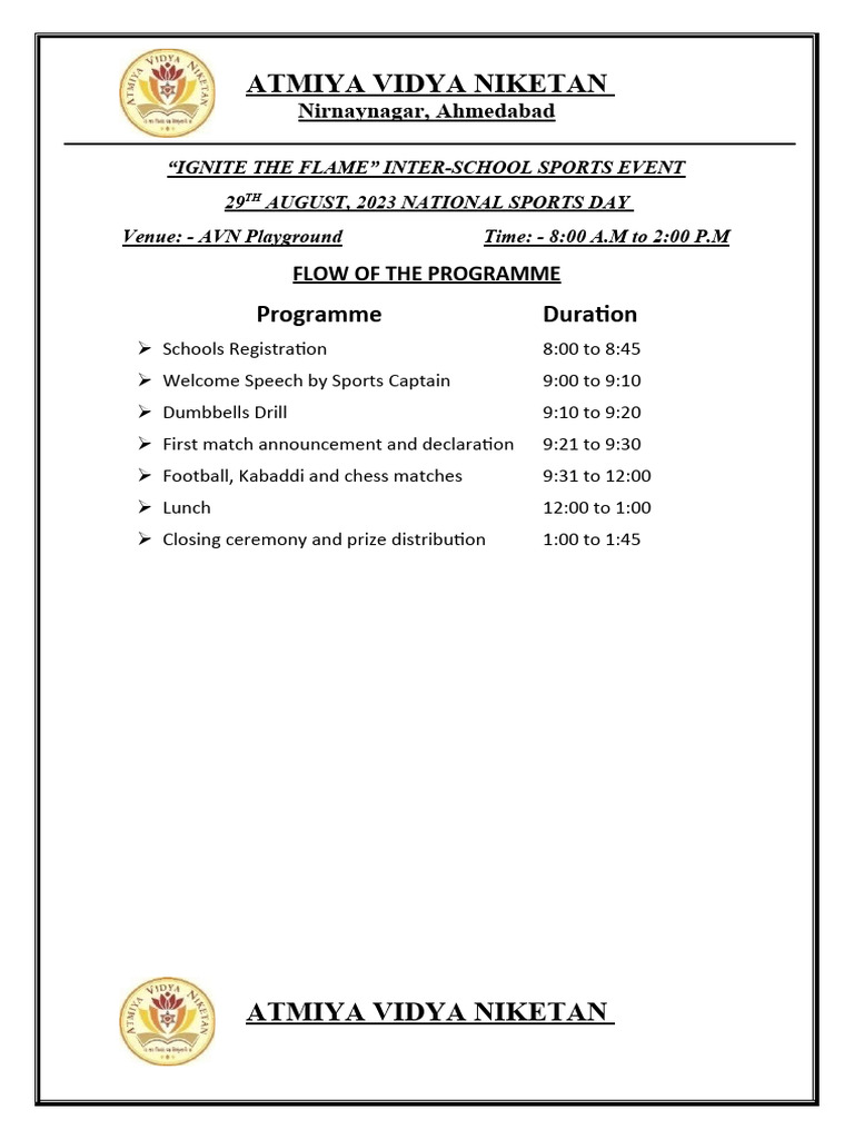 Programme Flow | PDF | Sports