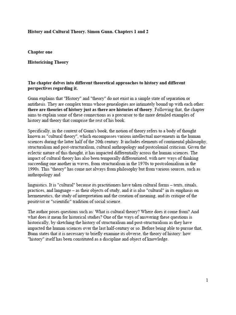 History and Cultural Theory. Simon Gunn. Chapters 1 and 2. | PDF ...