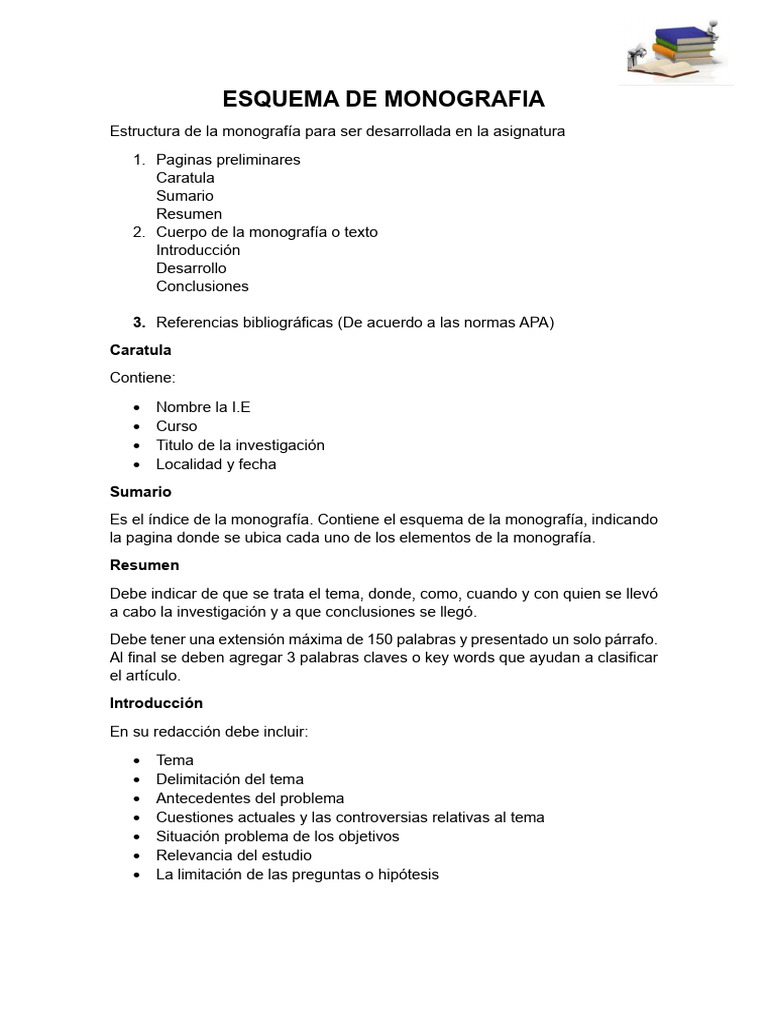 Esquema de Monografia | Descargar gratis PDF | Estilo apa | Publicación