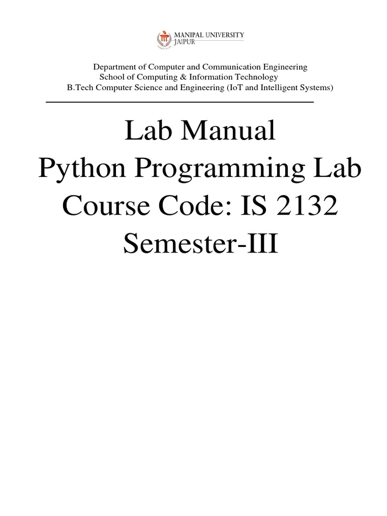 Pyhton Lab Manual IS2132 July-Dec2023 | PDF | Engineering | Python ...