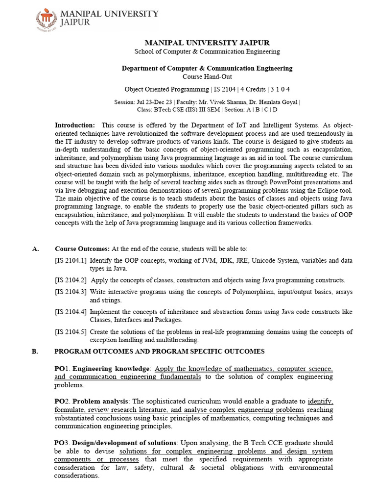IS2104 CourseHandout | PDF | Method (Computer Programming) | Class ... IS2104 CourseHandout | PDF | Method (Computer Programming) | Class ...