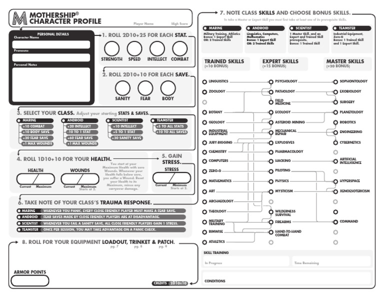 Mothership Character Sheet v5.12 | PDF