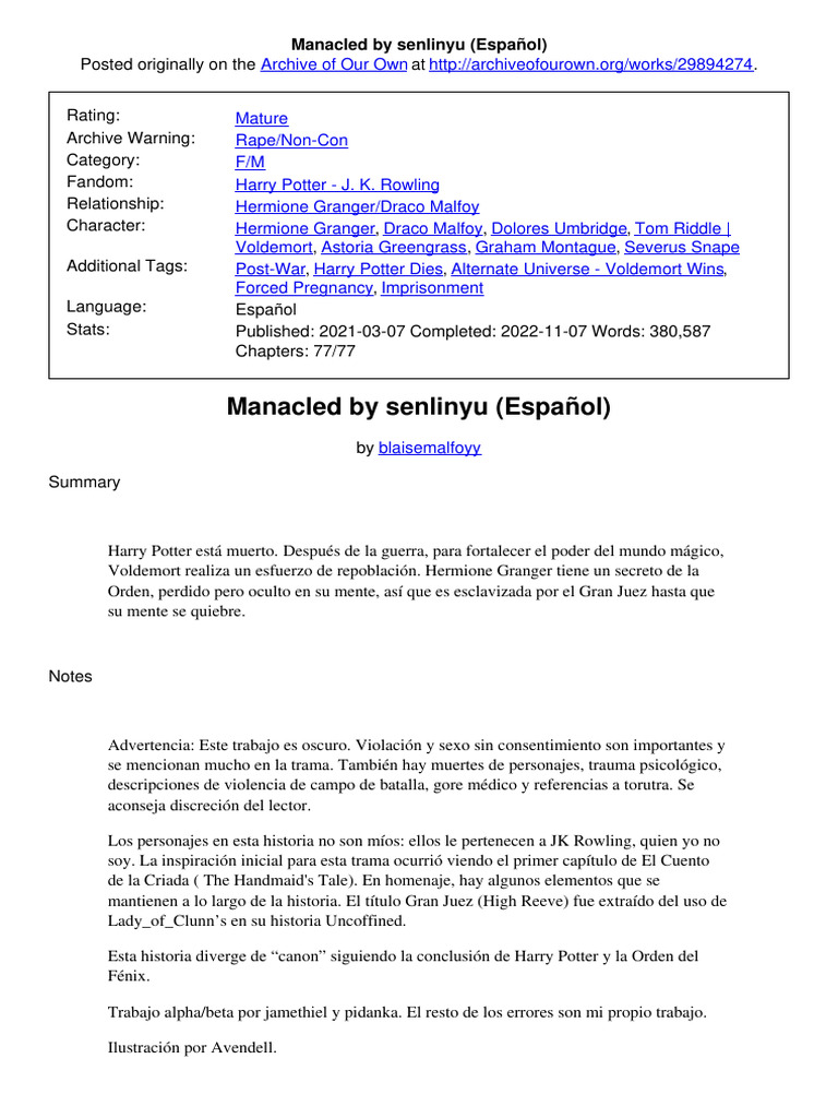 Manacled by Senlinyu | Descargar gratis PDF | Harry Potter