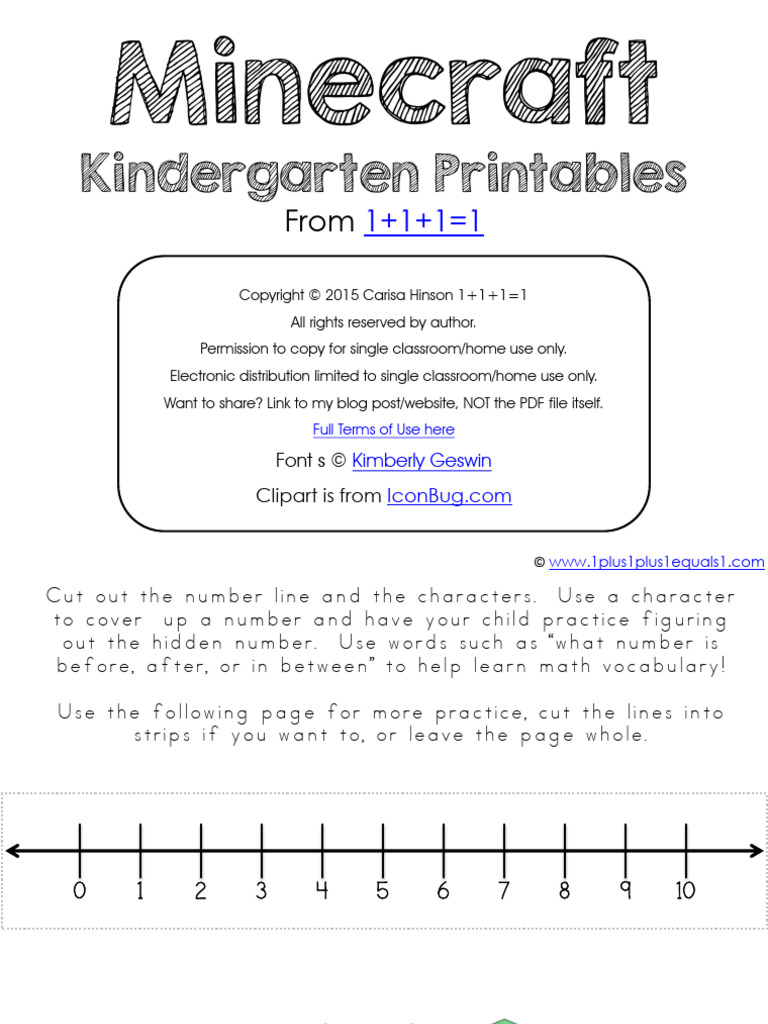 Minecraft Kindergarten Printables | PDF