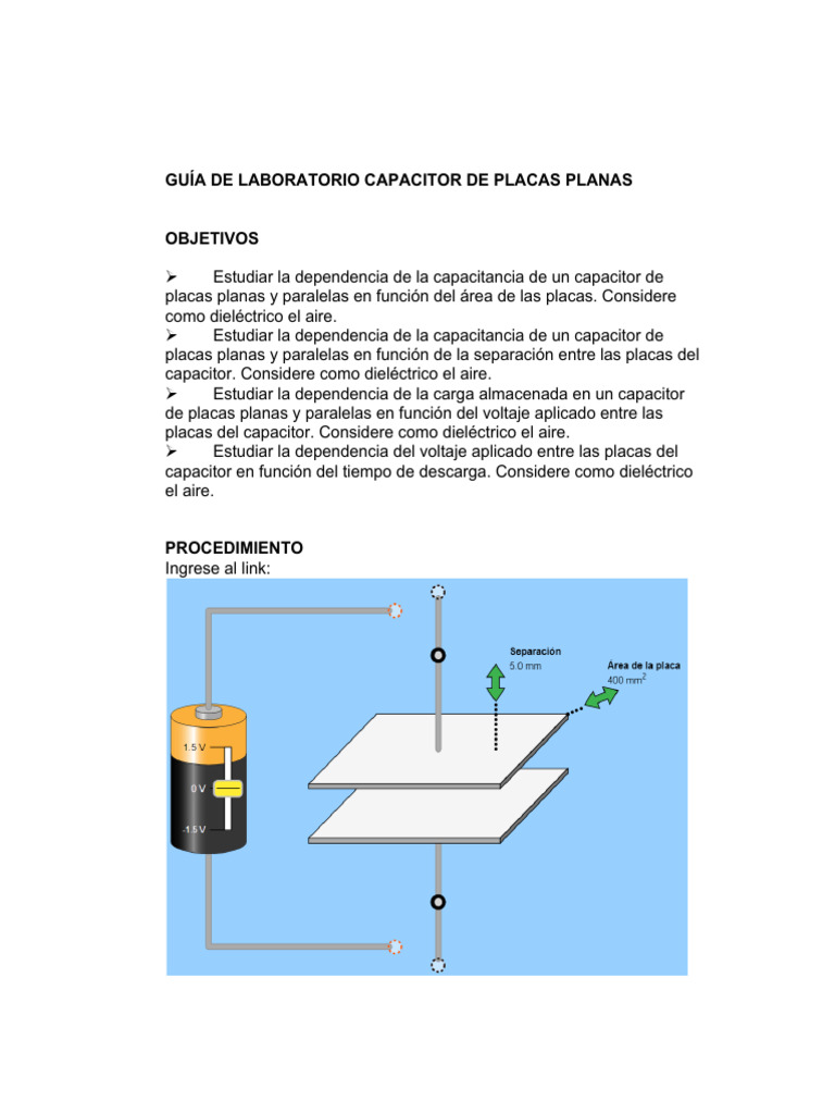 Guía de Laboratorio Capacitor de Placas Paralelas | PDF | Condensador | Capacidad